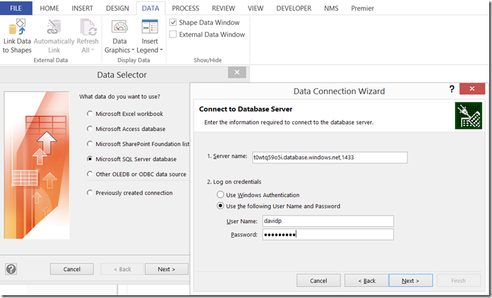 Linking SQL database on Azure to Visio - bVisual