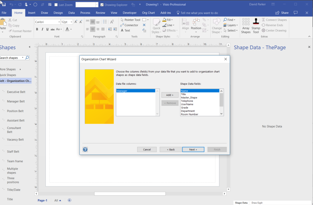 Aliasing Data Columns for Visio Organization Chart Wizard - bVisual