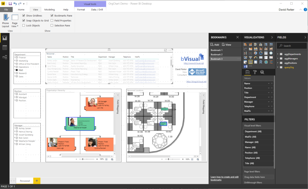 Visio in PowerBI for viewing personnel hierarchies and locations - bVisual