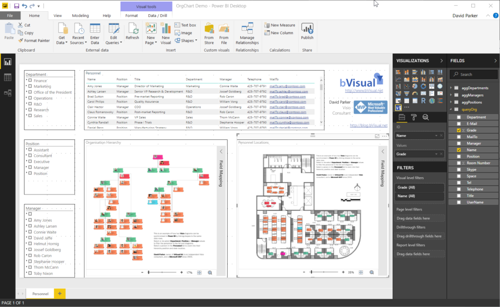 Visio in PowerBI for viewing personnel hierarchies and locations - bVisual