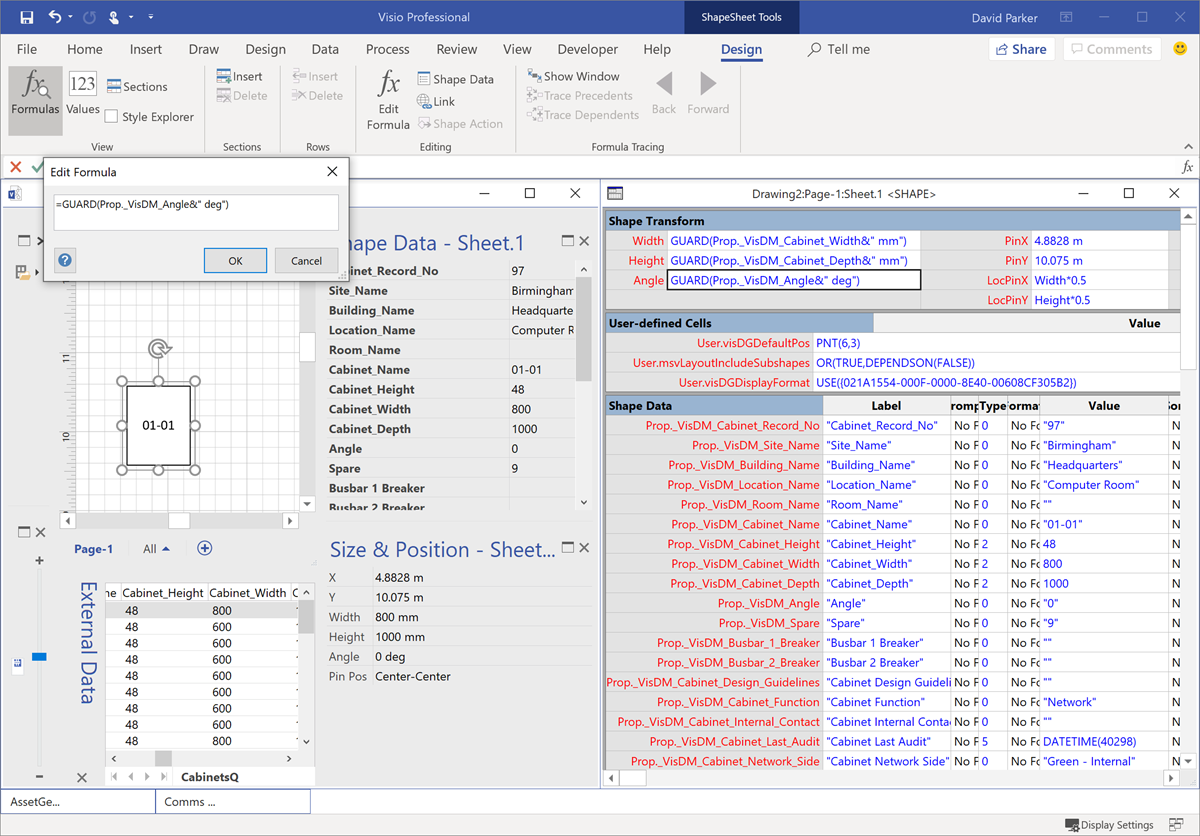 Changing Visio Shape Size and Angle with Linked Data - bVisual