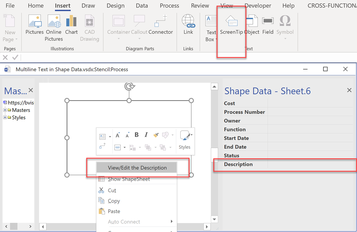 Multi-line text in Visio Shape Data - bVisual