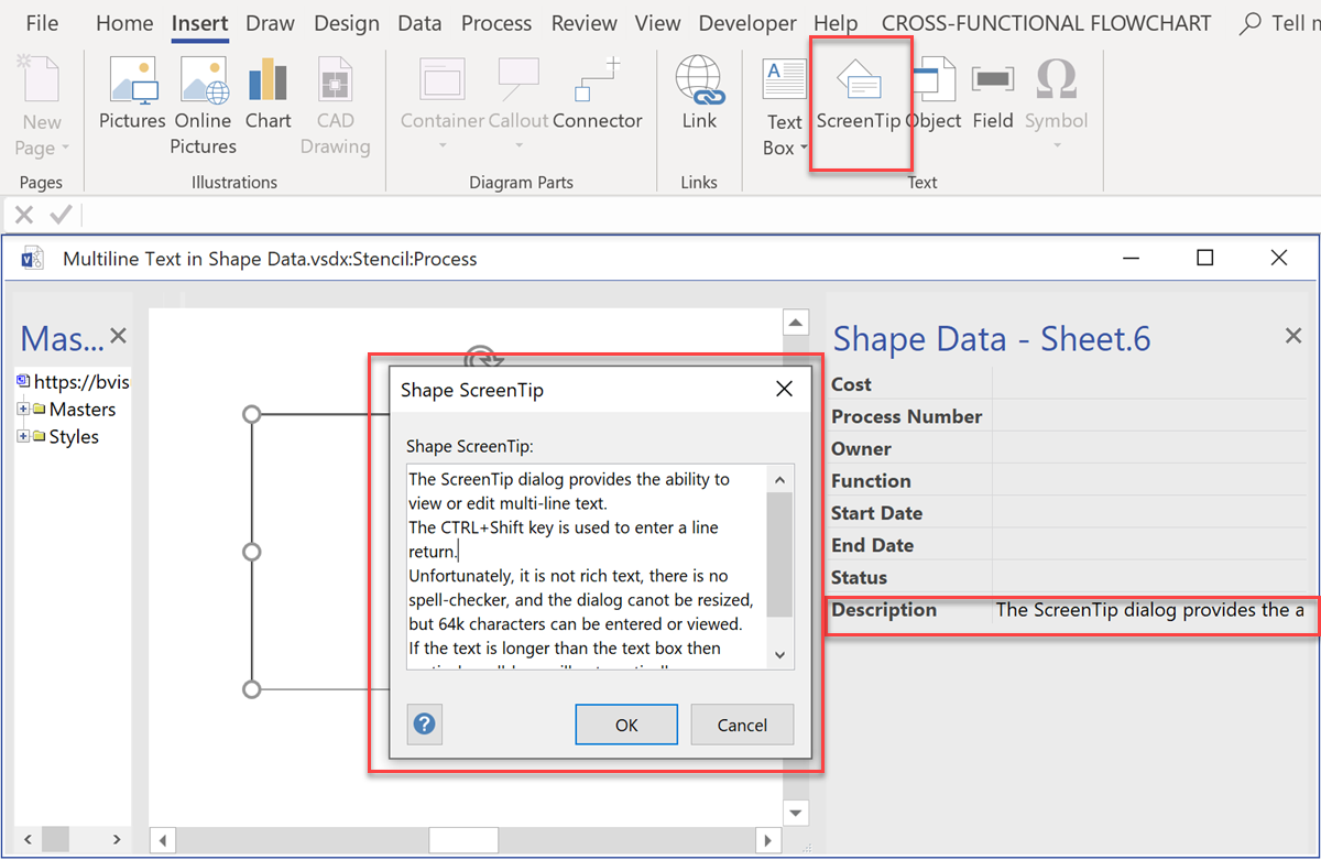 Multi-line text in Visio Shape Data - bVisual