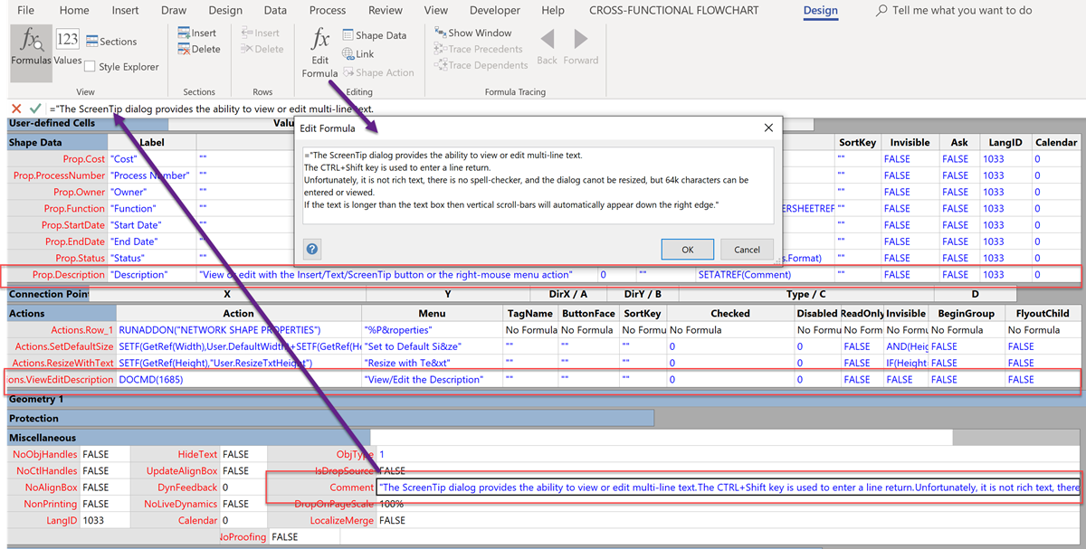 Multi-line text in Visio Shape Data - bVisual