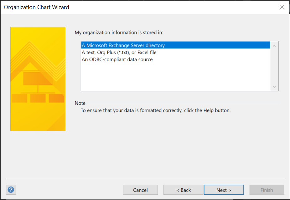 Using Visio Org Chart Wizard to work with Exchange Online