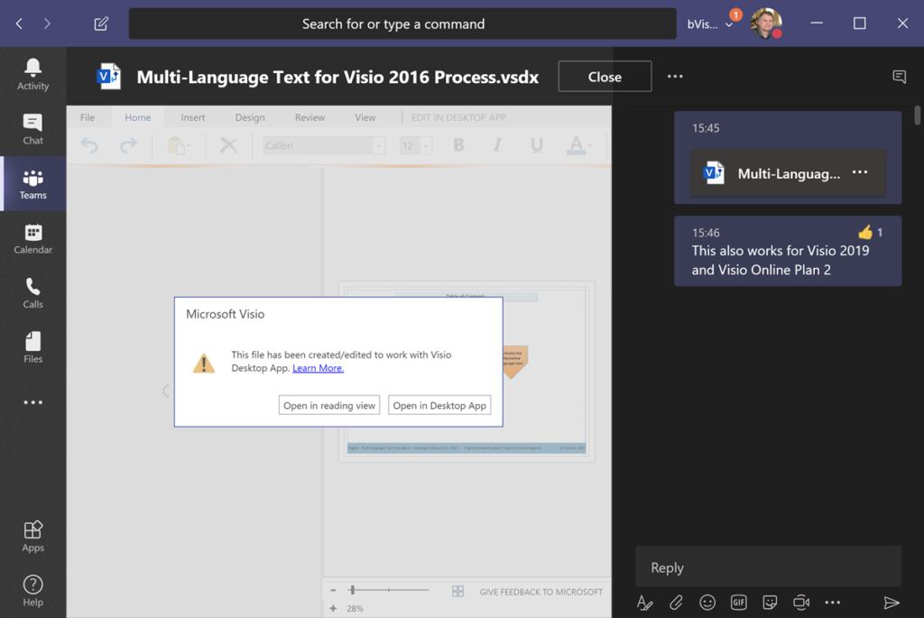Using Visio in Teams