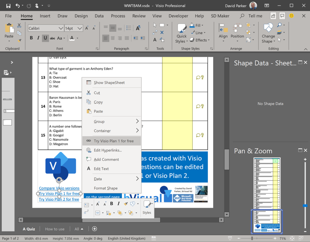 Using some Visio Shape Data in Visio for the Web - bVisual