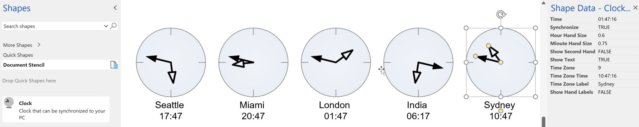 A Multi-Time Zone Clock for Visio - bVisual