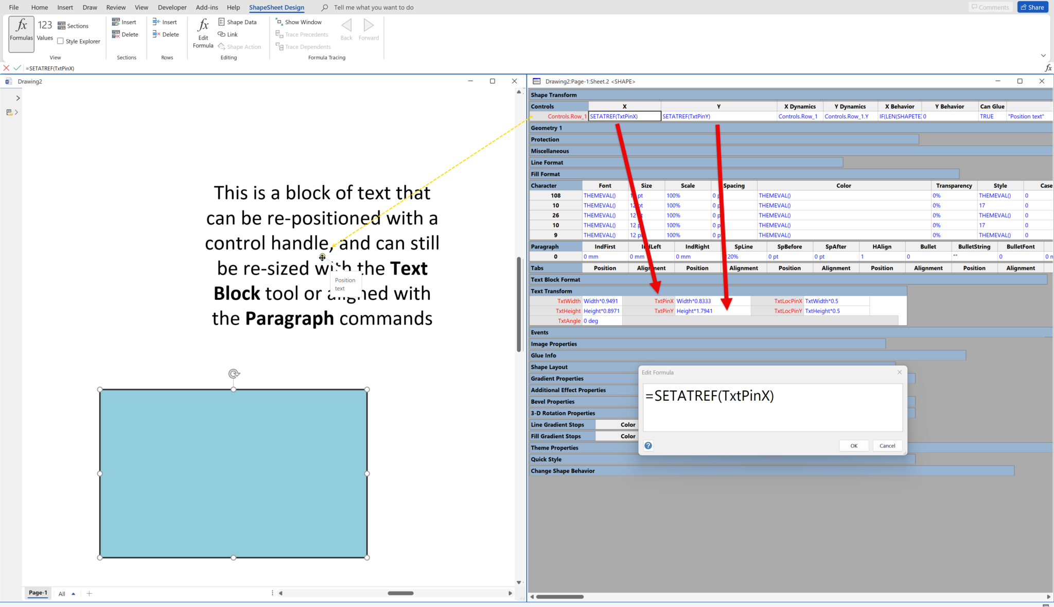 Positioning Visio Shape Text Block with a Control Handle - bVisual