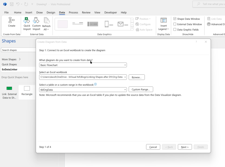 Linking Data to Shapes in Visio after using Data Visualizer - bVisual